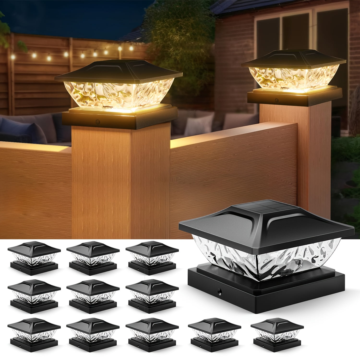 Solar Powered Post Cap Lights Semi-Flush Mount For 4x4-5x5 Posts Energy ...