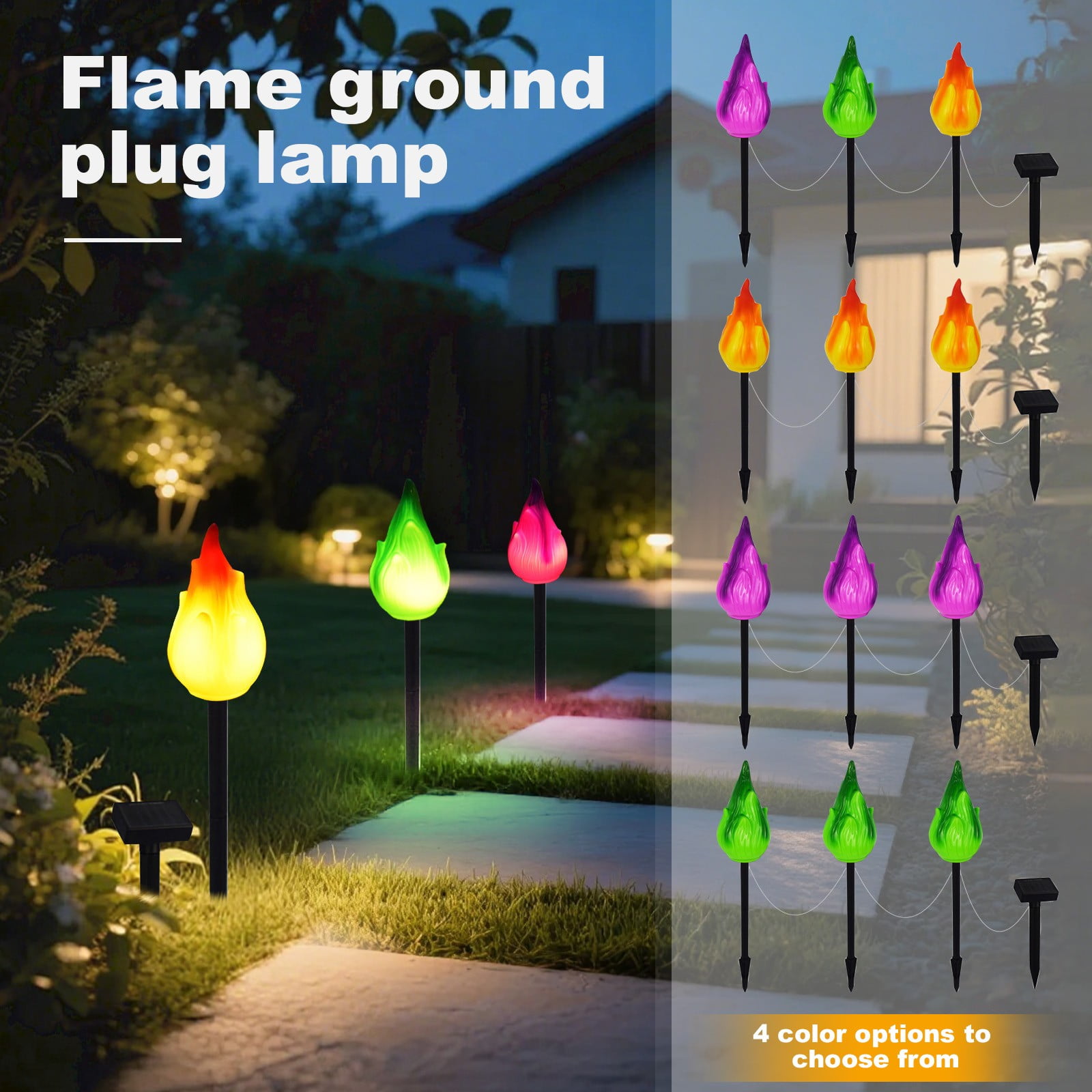 Solar Powered Purple Flame Pathway Lights, Outdoor Waterproof LED ...