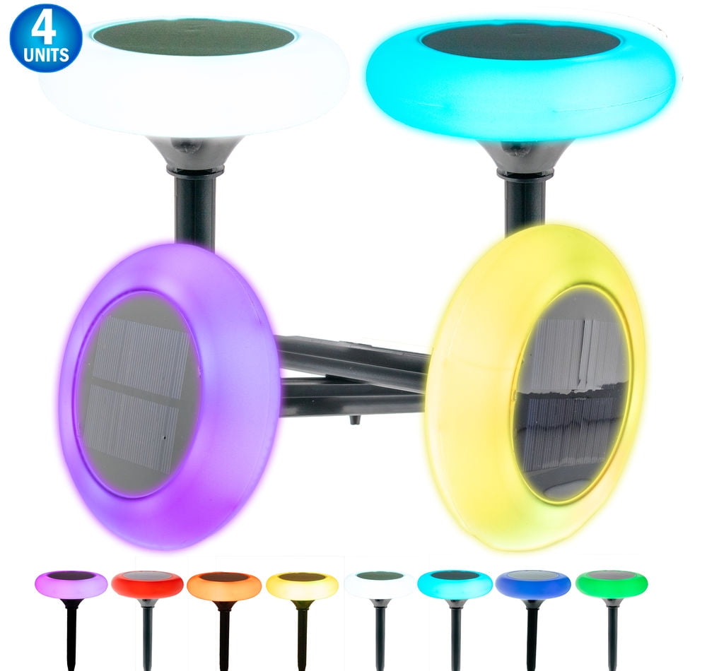 Solar Powered RGB Color Circular Disc LED Pathway Lights - Color ...