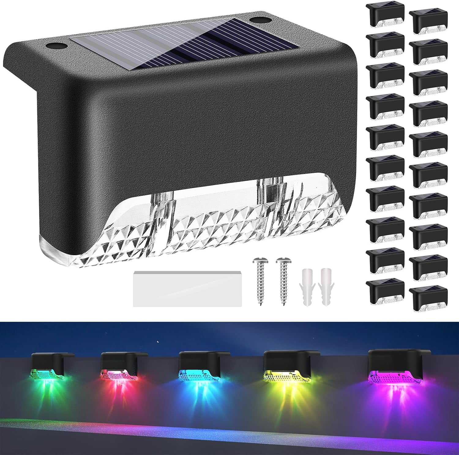 Solar Powered RGB Deck Lights - 20 Pack Waterproof Led, Color Change ...