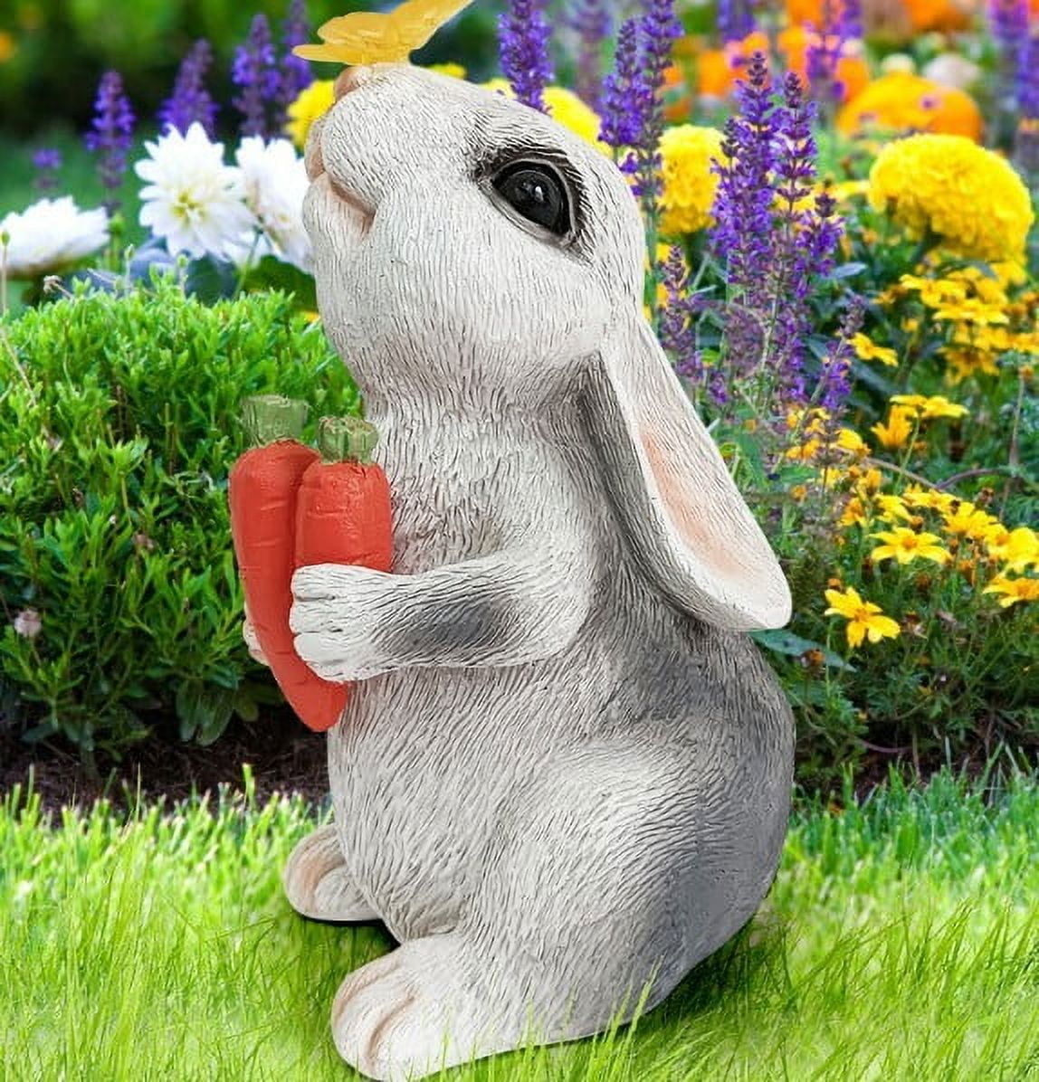 Solar Powered Rabbit Garden Statue - Waterproof Outdoor Bunny Sculpture ...