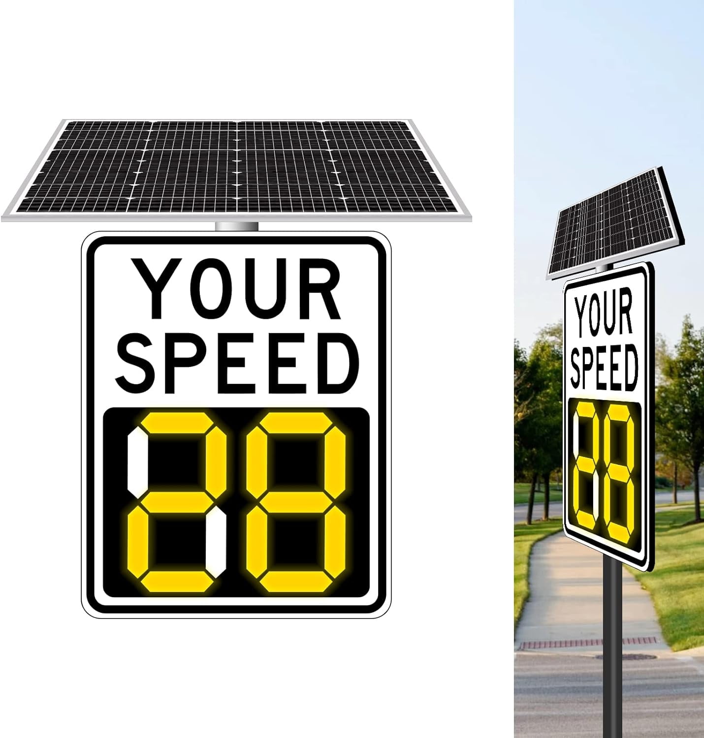 Solar Powered Radar Speed Measurement Traffic Sign, LED Digits Speed ...