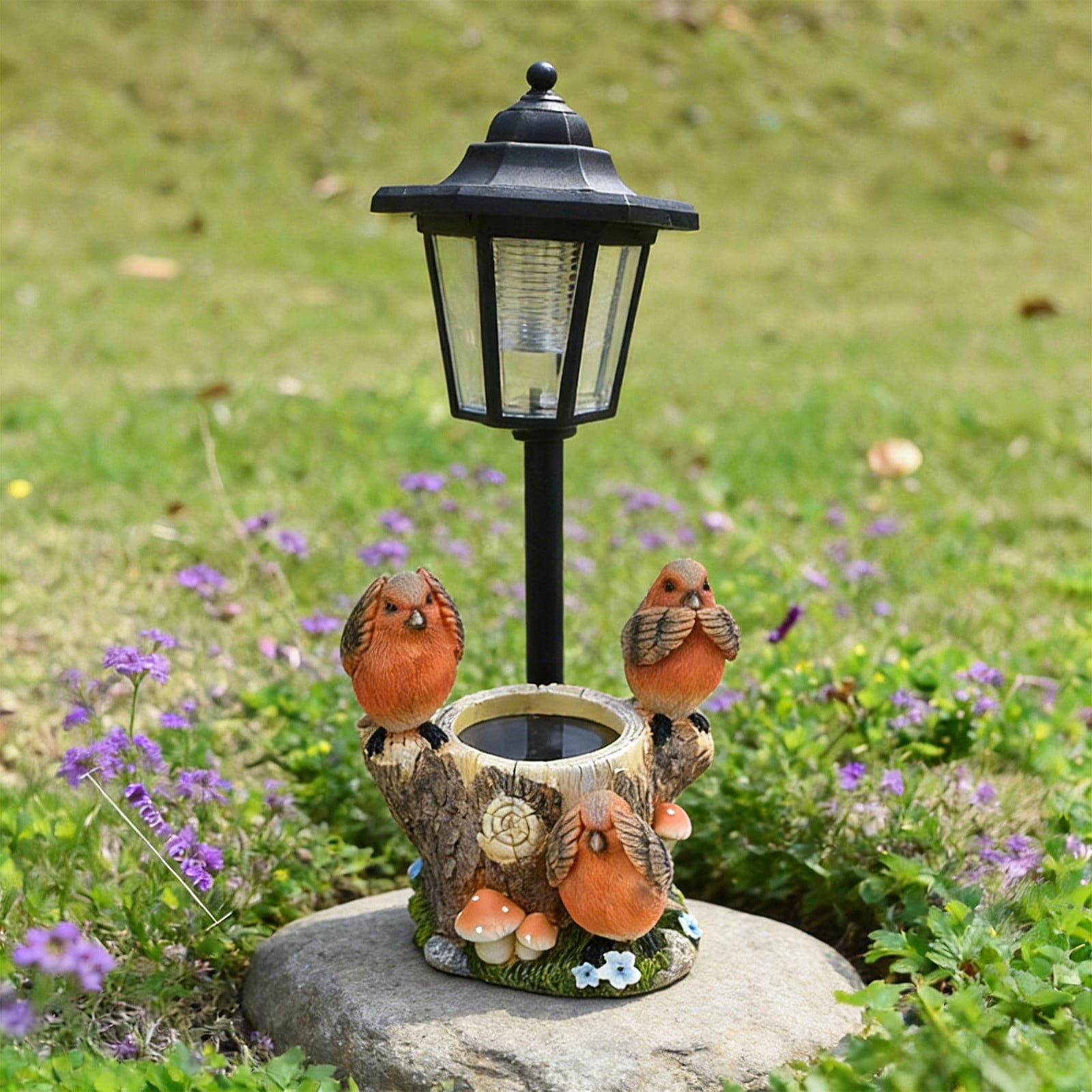 Solar-Powered Red Bird Garden Statue – Resin Outdoor Accent Light for ...