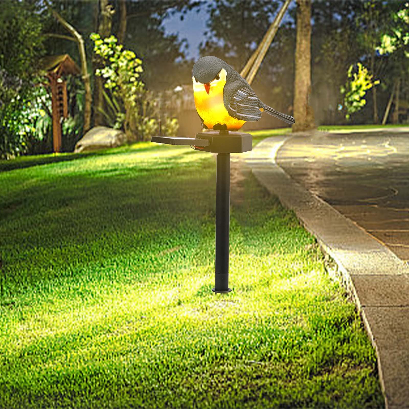 Solar Powered Resin Bird Lights Outdoor Garden Decor Waterproof Stake ...