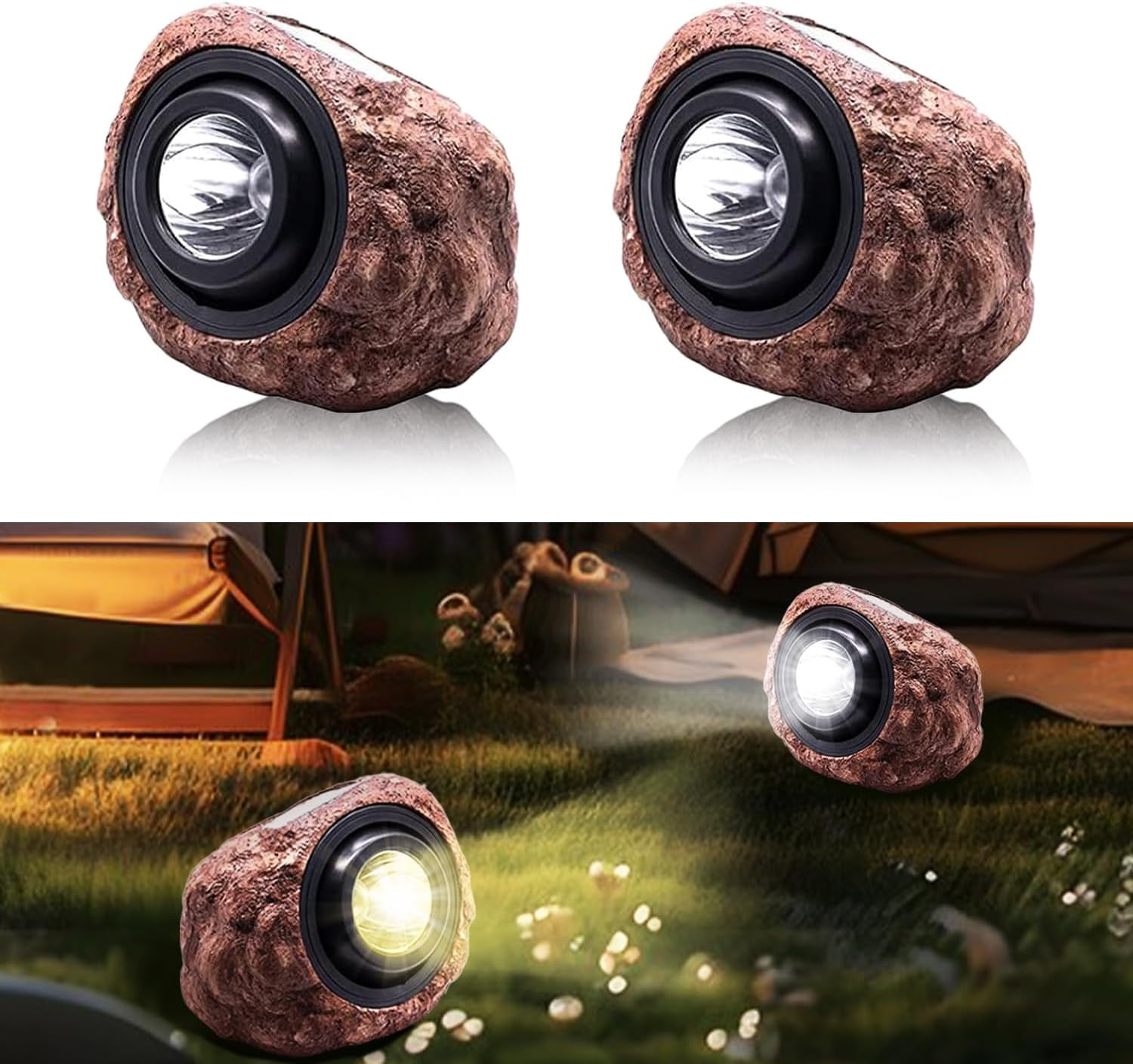 Solar Powered Rock Lights Outdoor- 2 Pack Super Bright Solar Spot ...