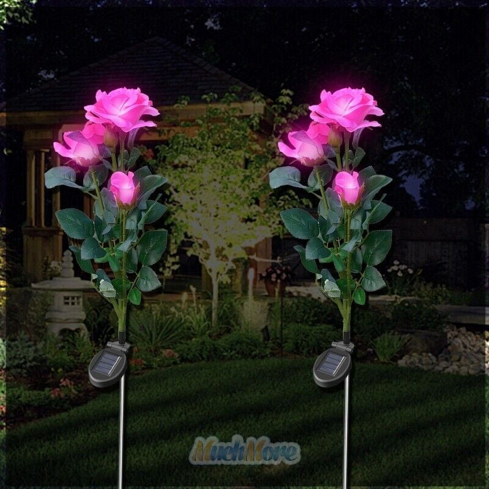 Solar Powered Rose Flower Stake Lights Garden Yard Outdoor Waterproof ...
