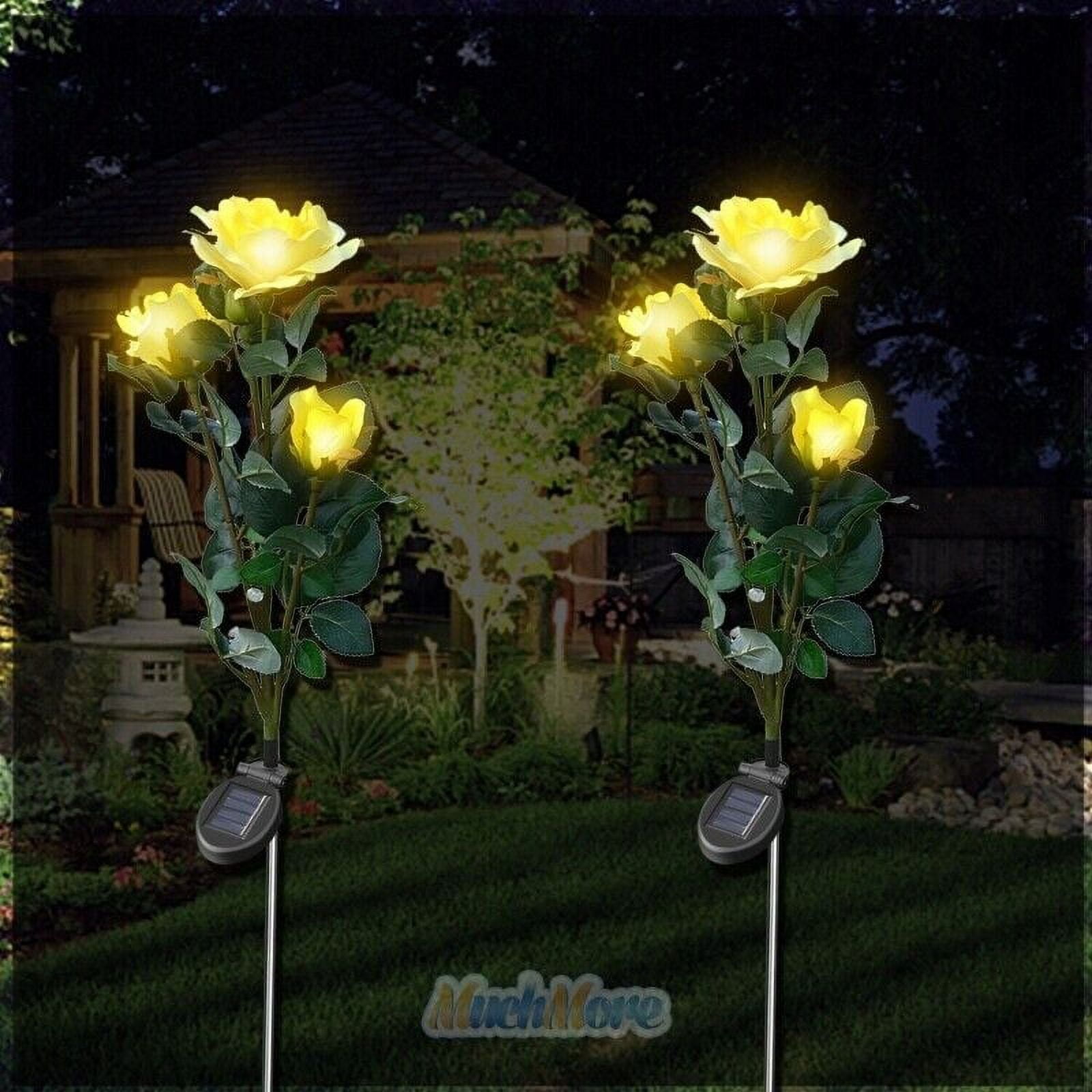 Solar Powered Rose Flower Stake Lights Garden Yard Outdoor Waterproof ...