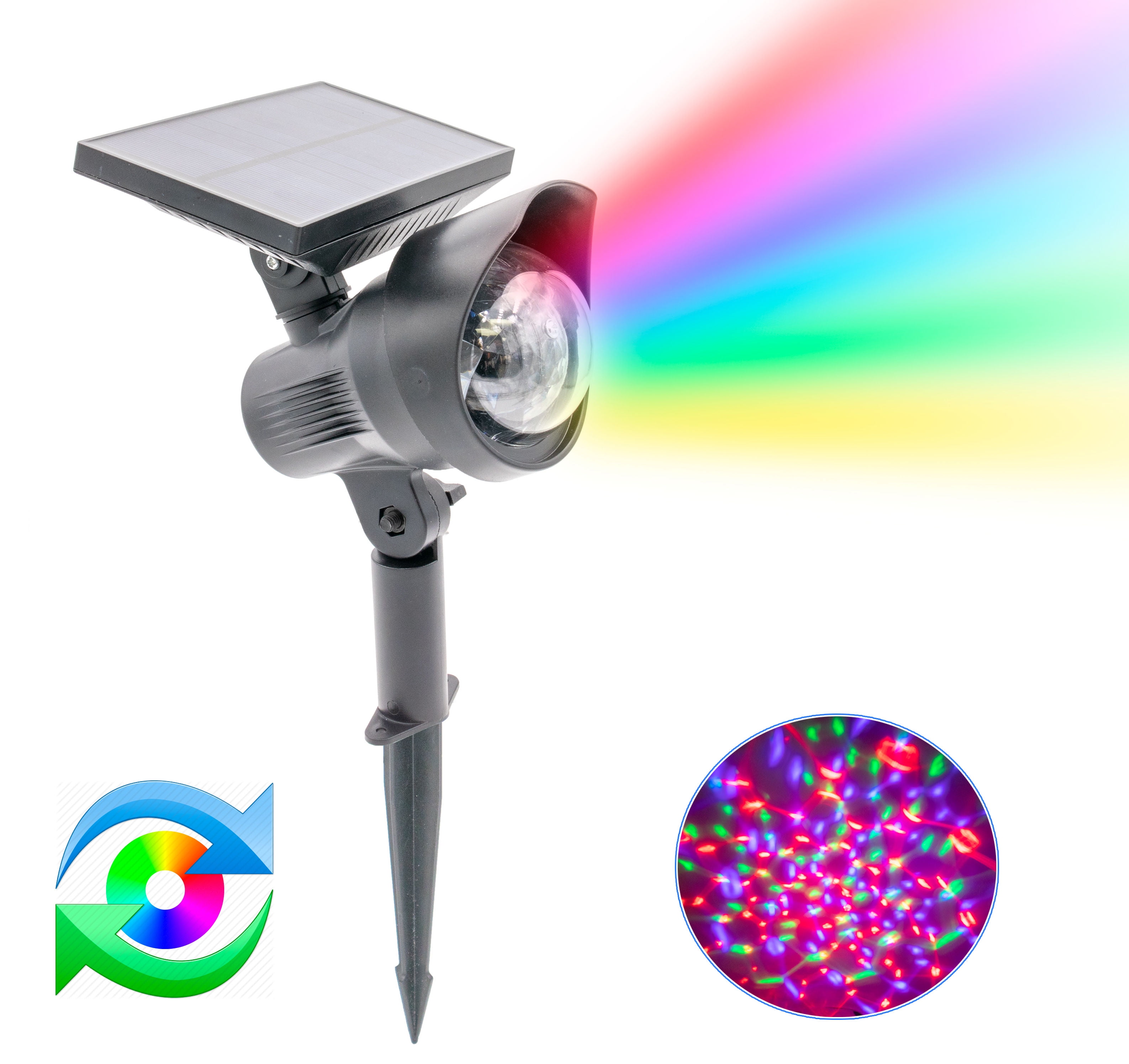 Solar Powered Rotating RGB Color LED Spotlight - Rotating Color ...