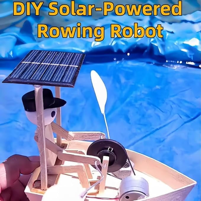 Solar-Powered Rowing Robot Boat – Handmade Wooden Mini Solar Toy Boat ...
