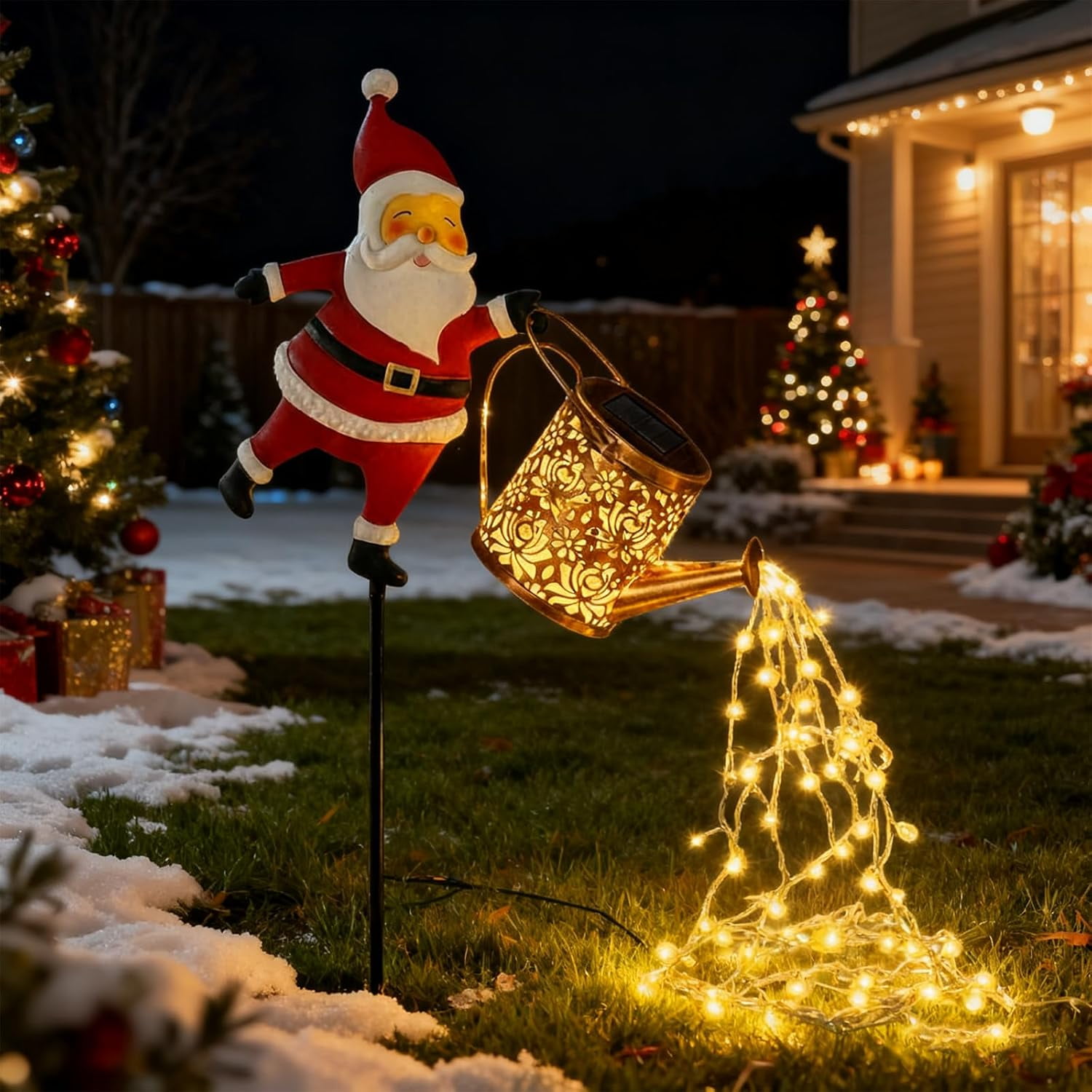 Solar Powered Santa Watering Can Lights Outdoor, Waterproof LED ...