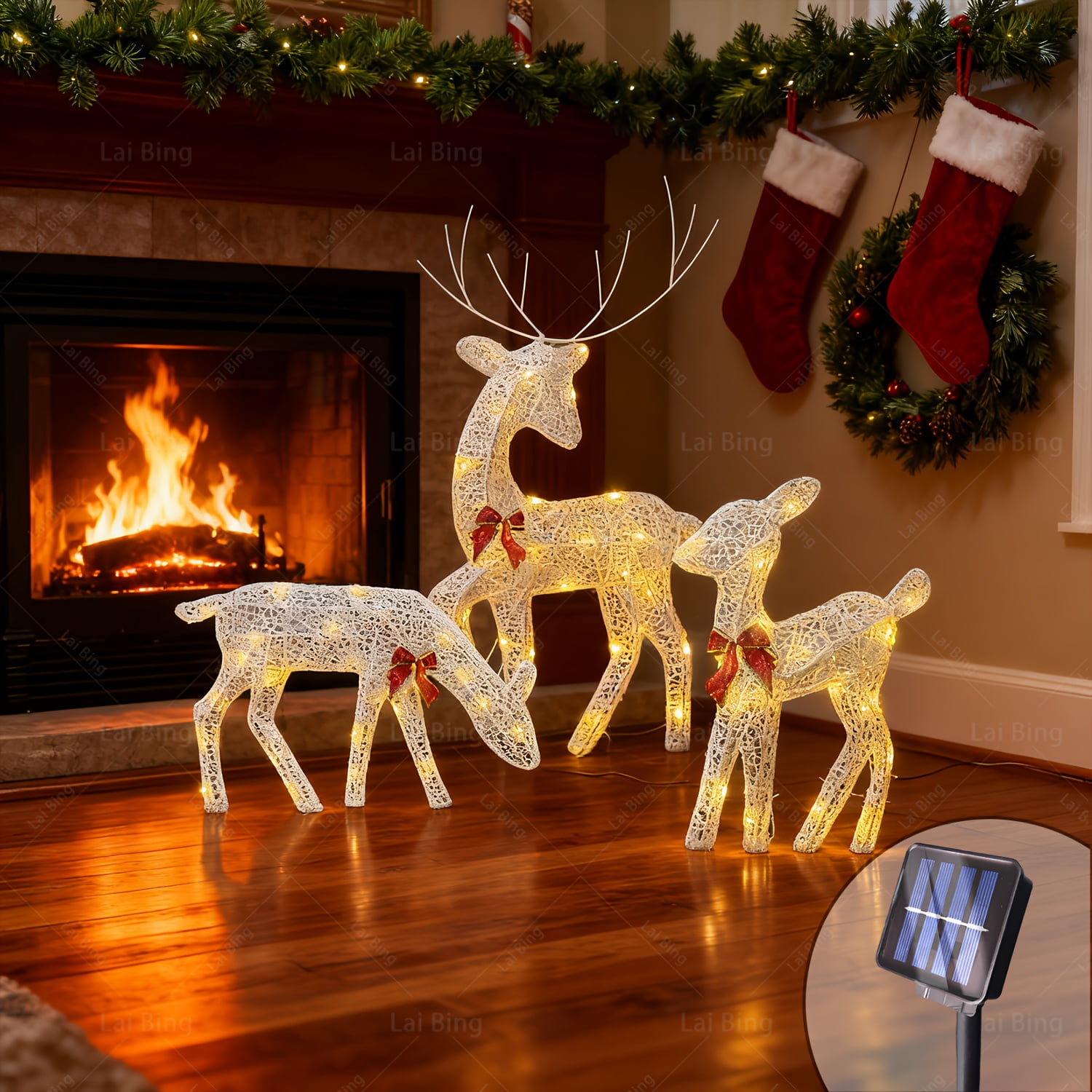 Solar-Powered Set of 3 Christmas Reindeer Decorations - 2D Illuminated ...
