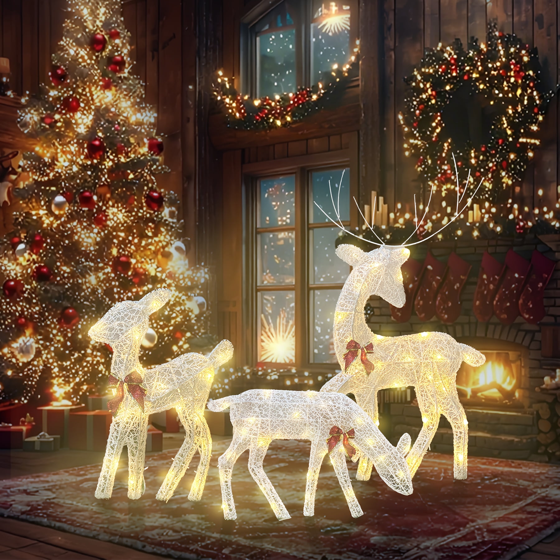 Solar-Powered Set of 3 Christmas Reindeer Decorations - 2D Illuminated ...