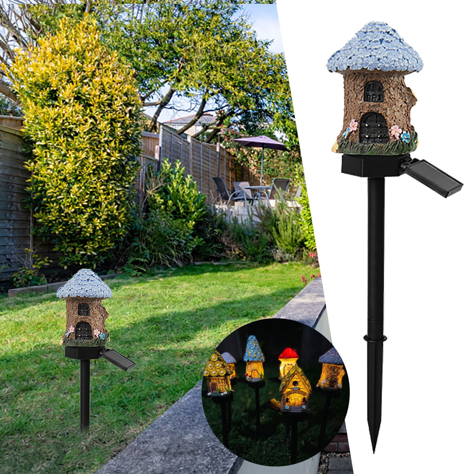 Solar Powered Small House Lights Resin Lights New Courtyard Lights Tree ...