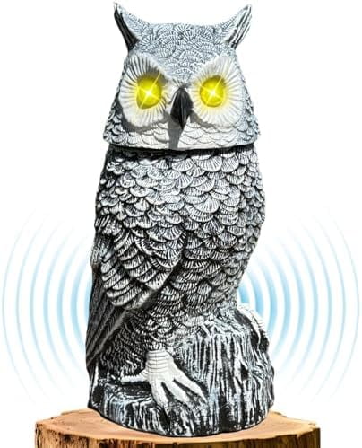 Solar Powered Snow Owl with Glowing Eyes, Rotatable Head, Realistic ...