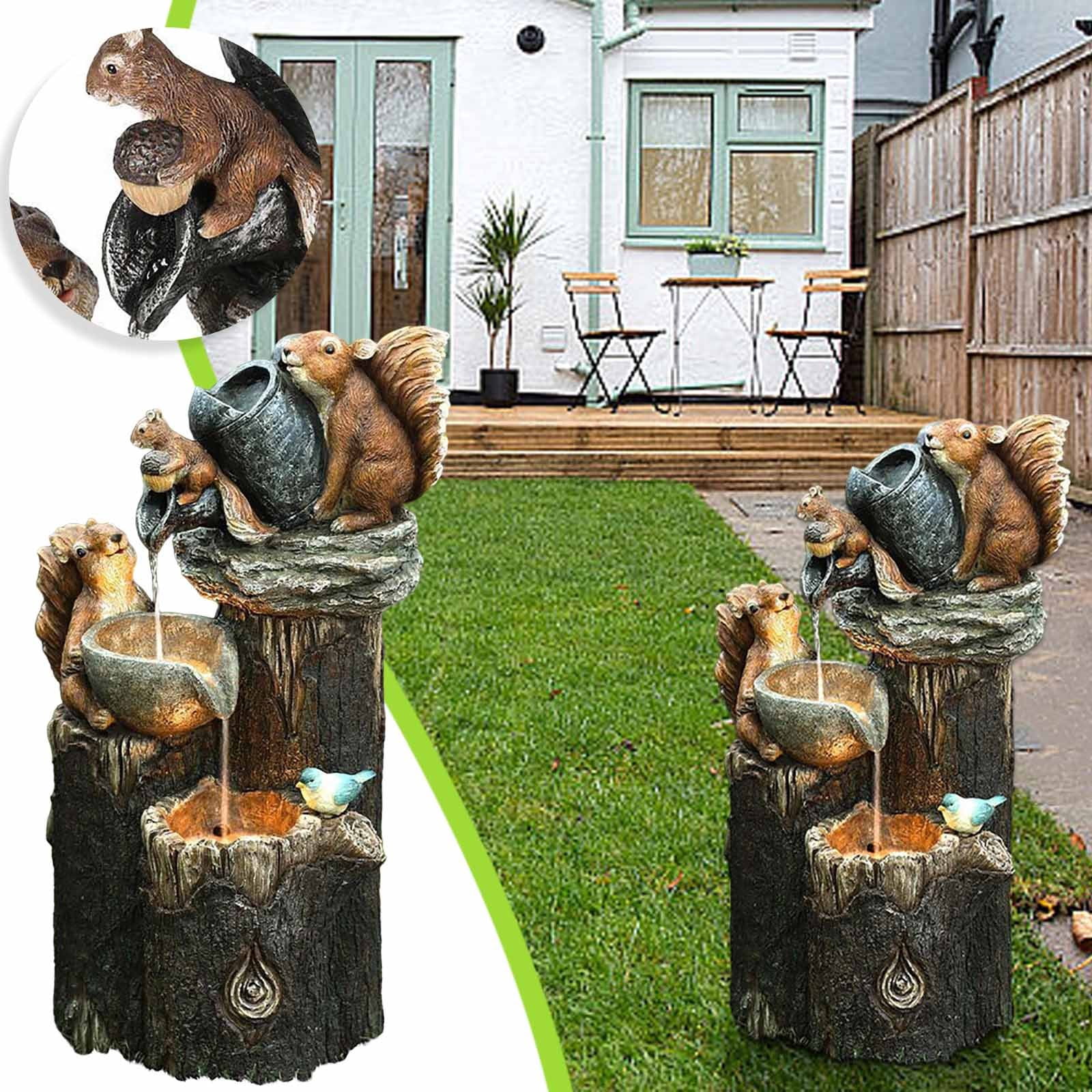 Solar-Powered Squirrel Faucet Garden Statue - Waterproof Outdoor ...