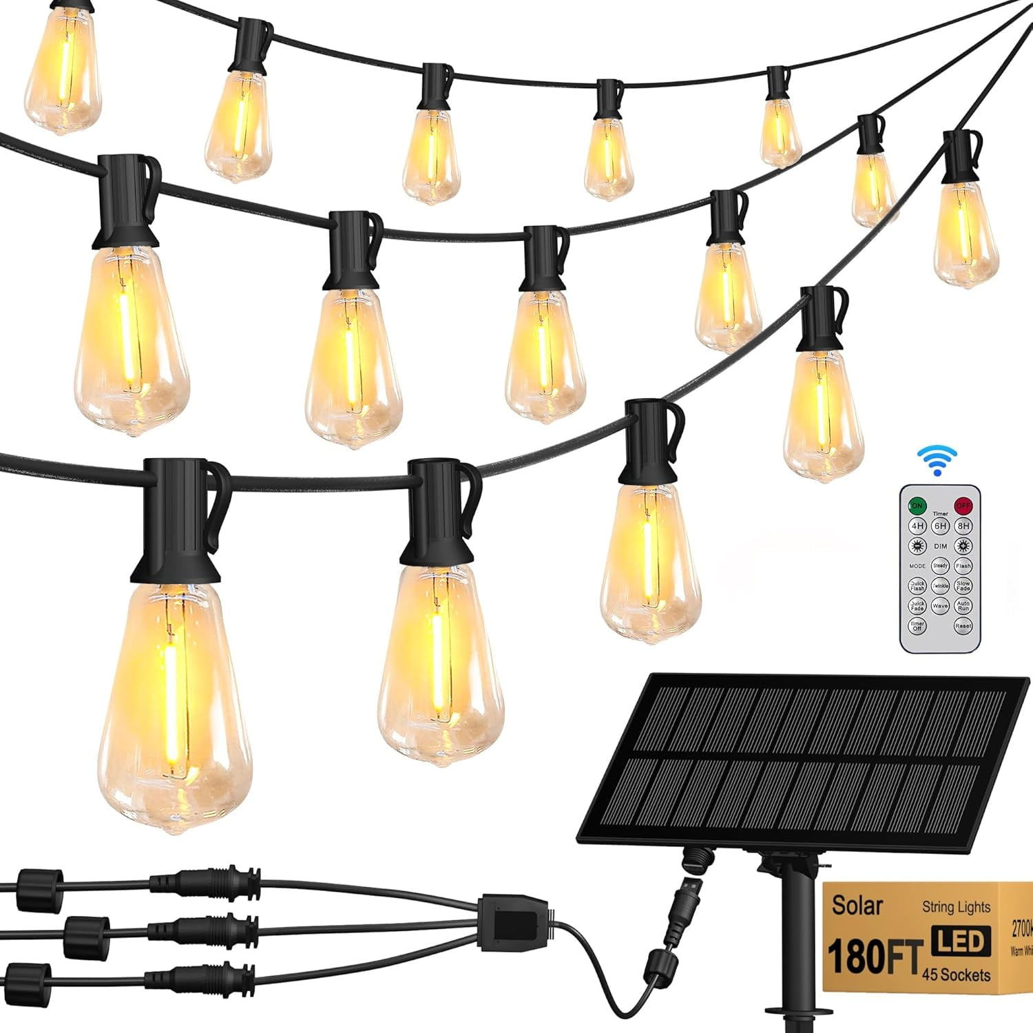 Solar Powered String Light 180FT with Remote Control 8 Light Modes ...