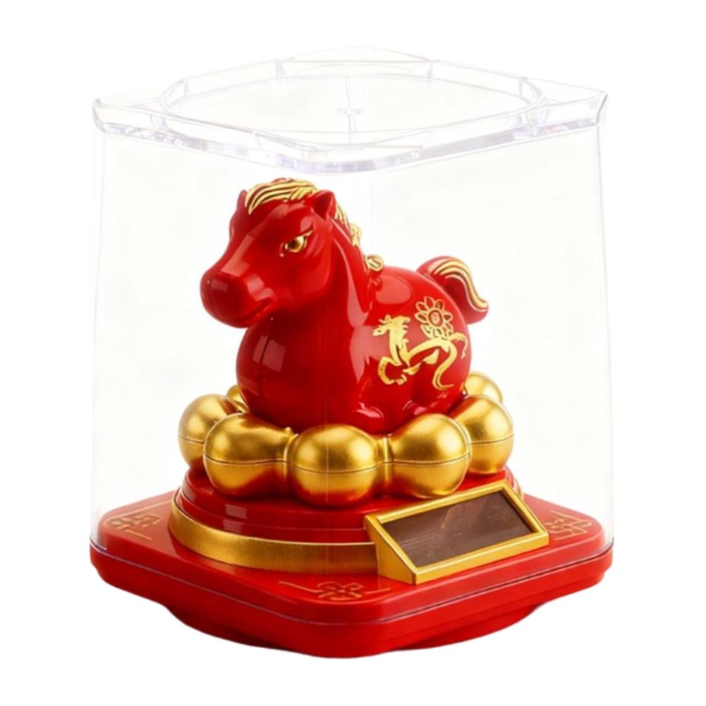 Solar Powered Swaying Lucky Cat & Horse Figurine, Cute ABS Home Office ...