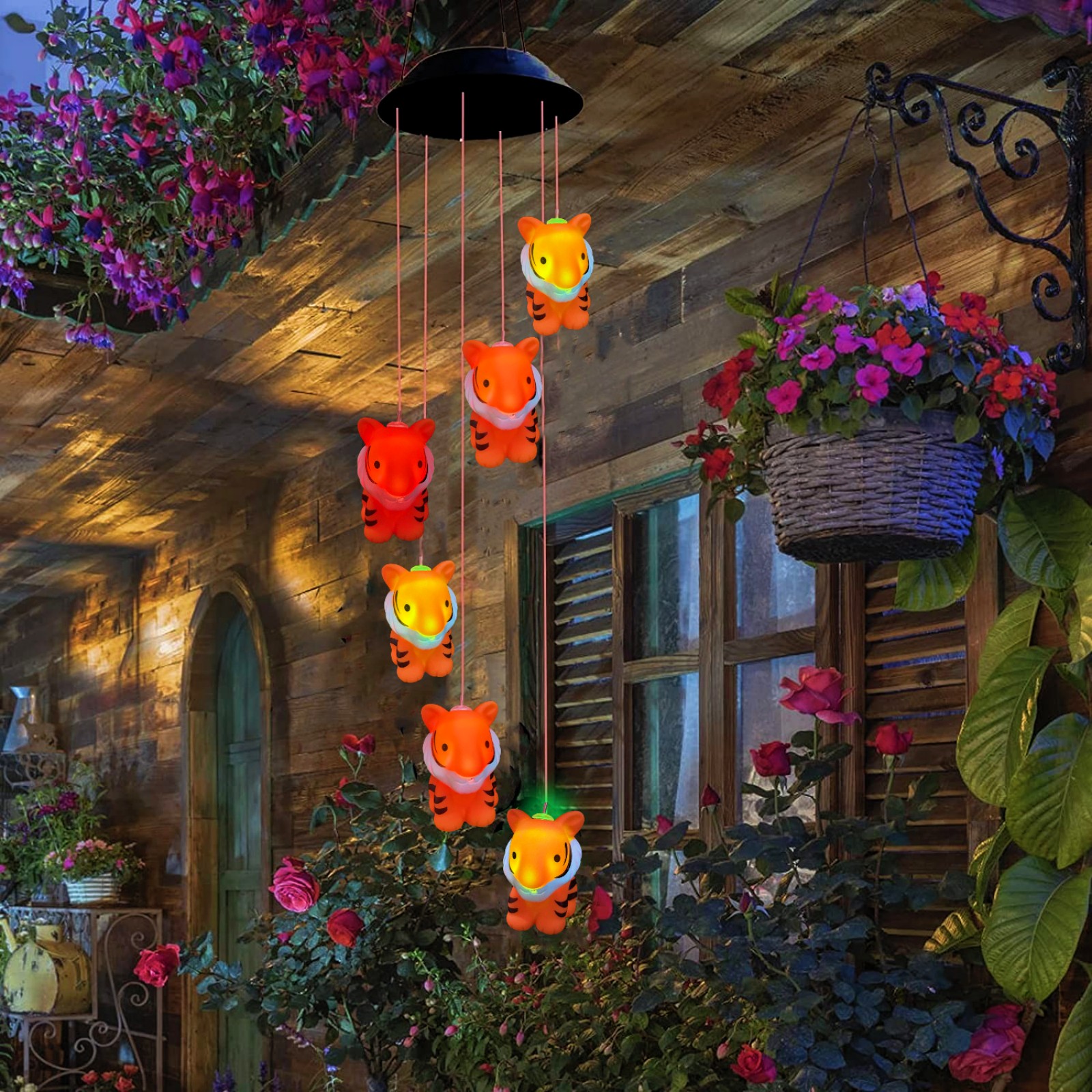 Solar Powered Tiger Wind Chime Light,Color Changing LED Orange Tiger ...