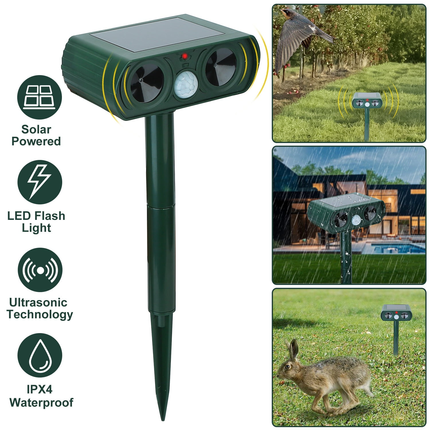 Solar-Powered Ultrasonic Animal Repeller - Outdoor Motion-Activated ...