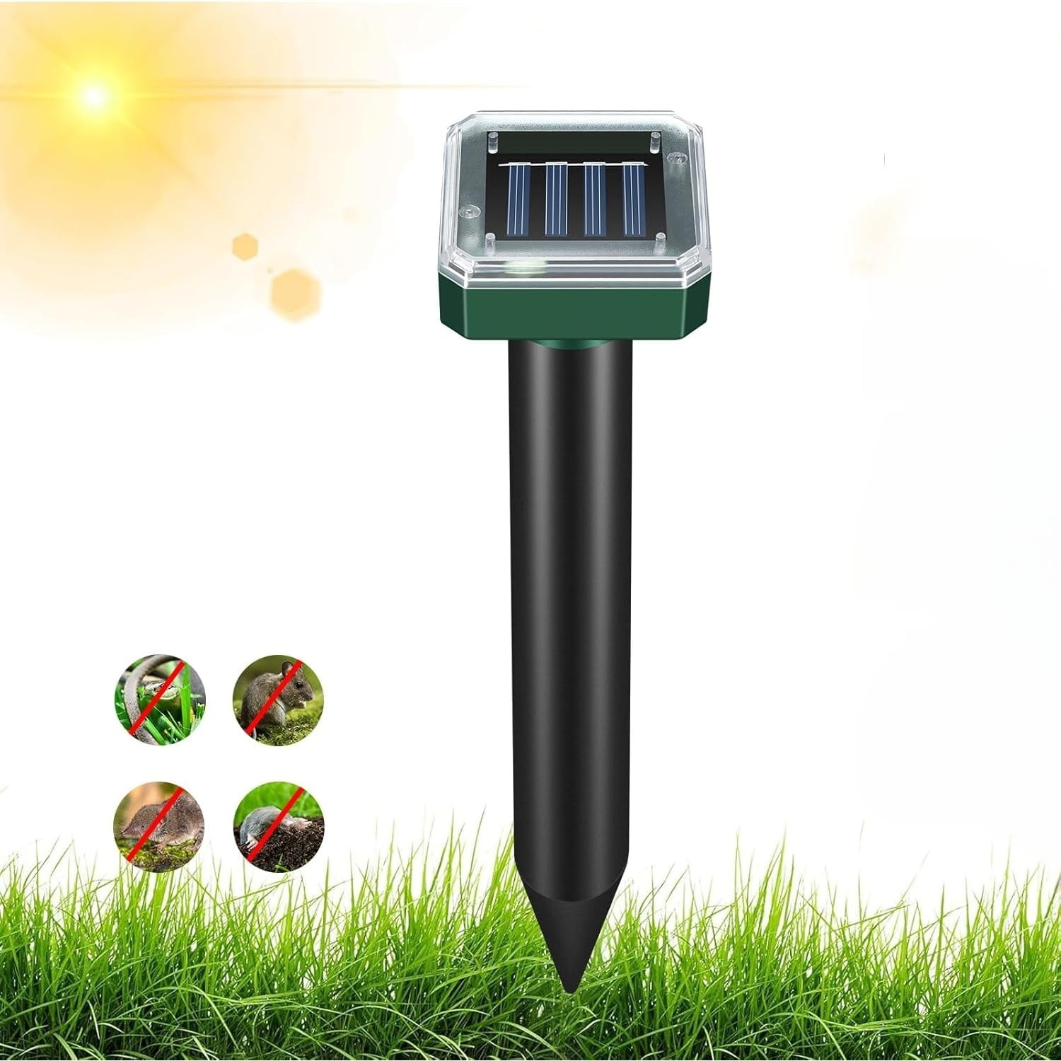 Solar - Powered Ultrasonic Mole Repellent (1 Pack)- Waterproof Stakes ...