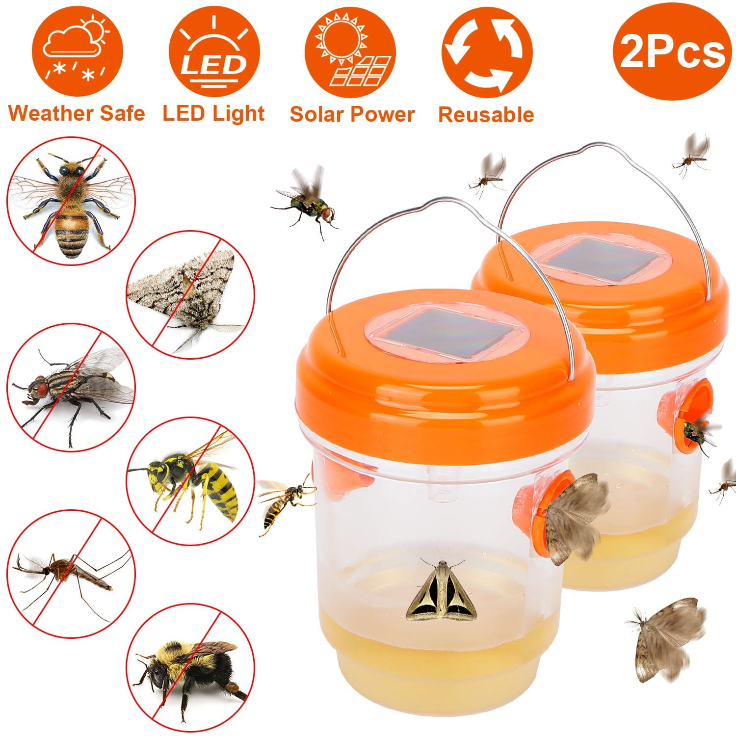 Solar Powered Wasp Trap - Orange - Outdoor Hanging Fly Catcher ...