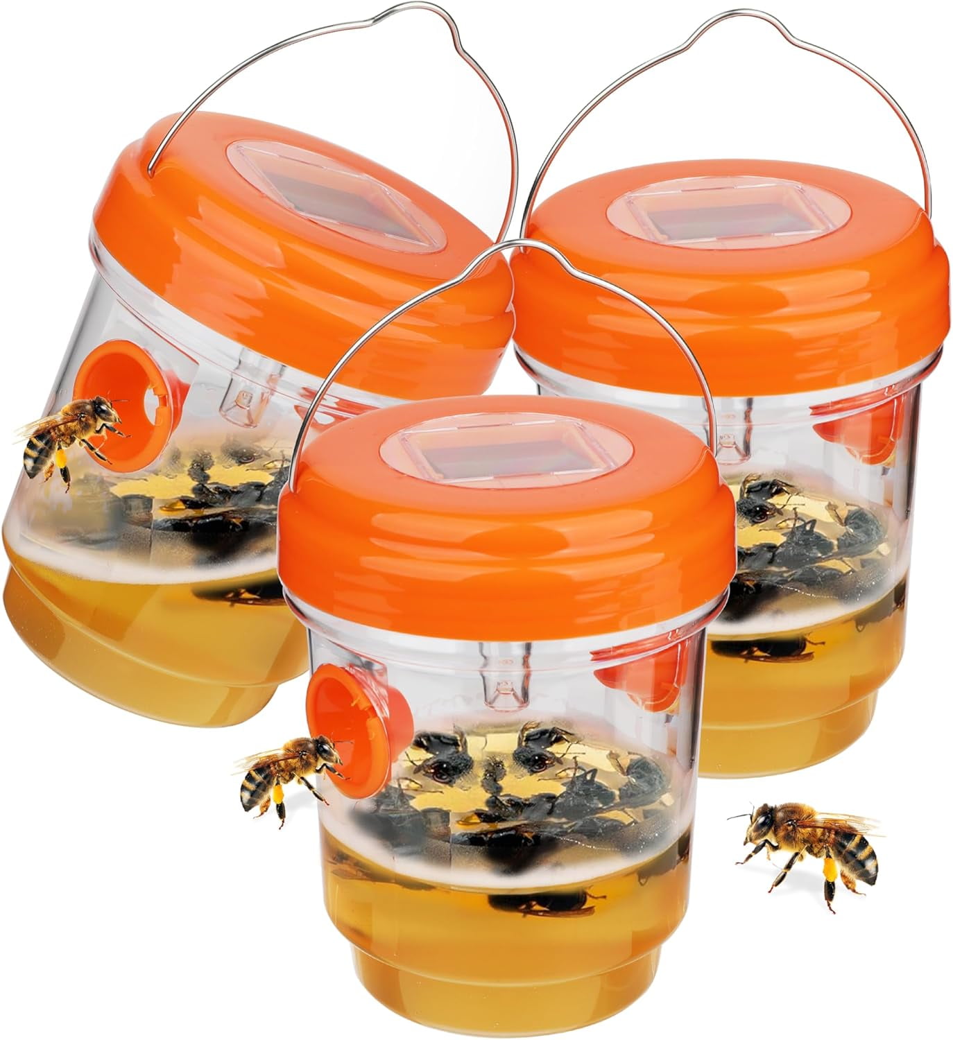 Solar Powered Wasp Trap with UV LED Light, 3-Pack, Reusable Outdoor ...