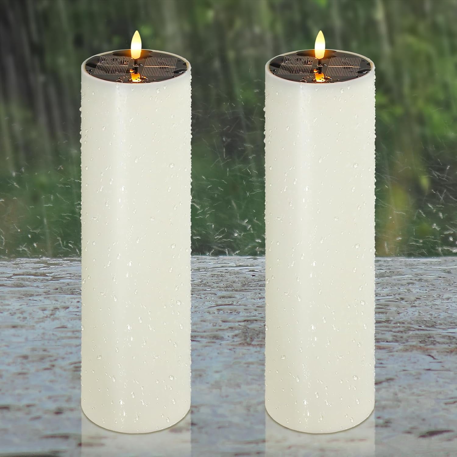 Solar-Powered Waterproof Flameless Flickering 4" X14" Large Candles ...