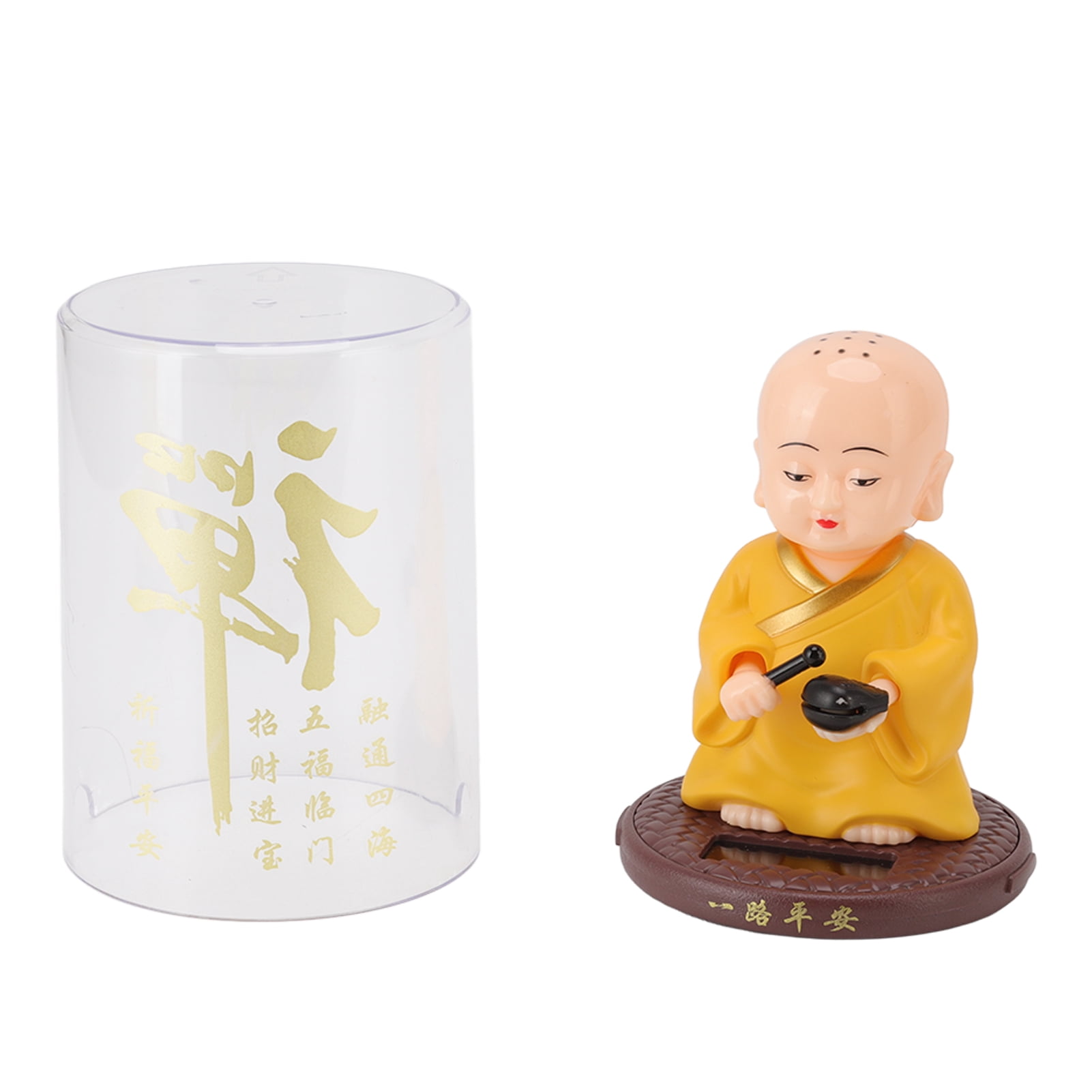 Solar Powered Waving Hands Monk Car Ornament, Yellow, 2 Anti Slip Mats ...