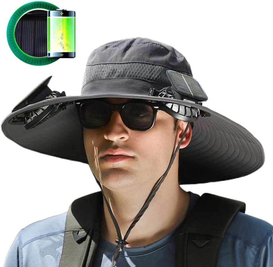 Solar-Powered Wide Brim Cooling Hat - UPF50+ Adjustable Sun Hat with ...