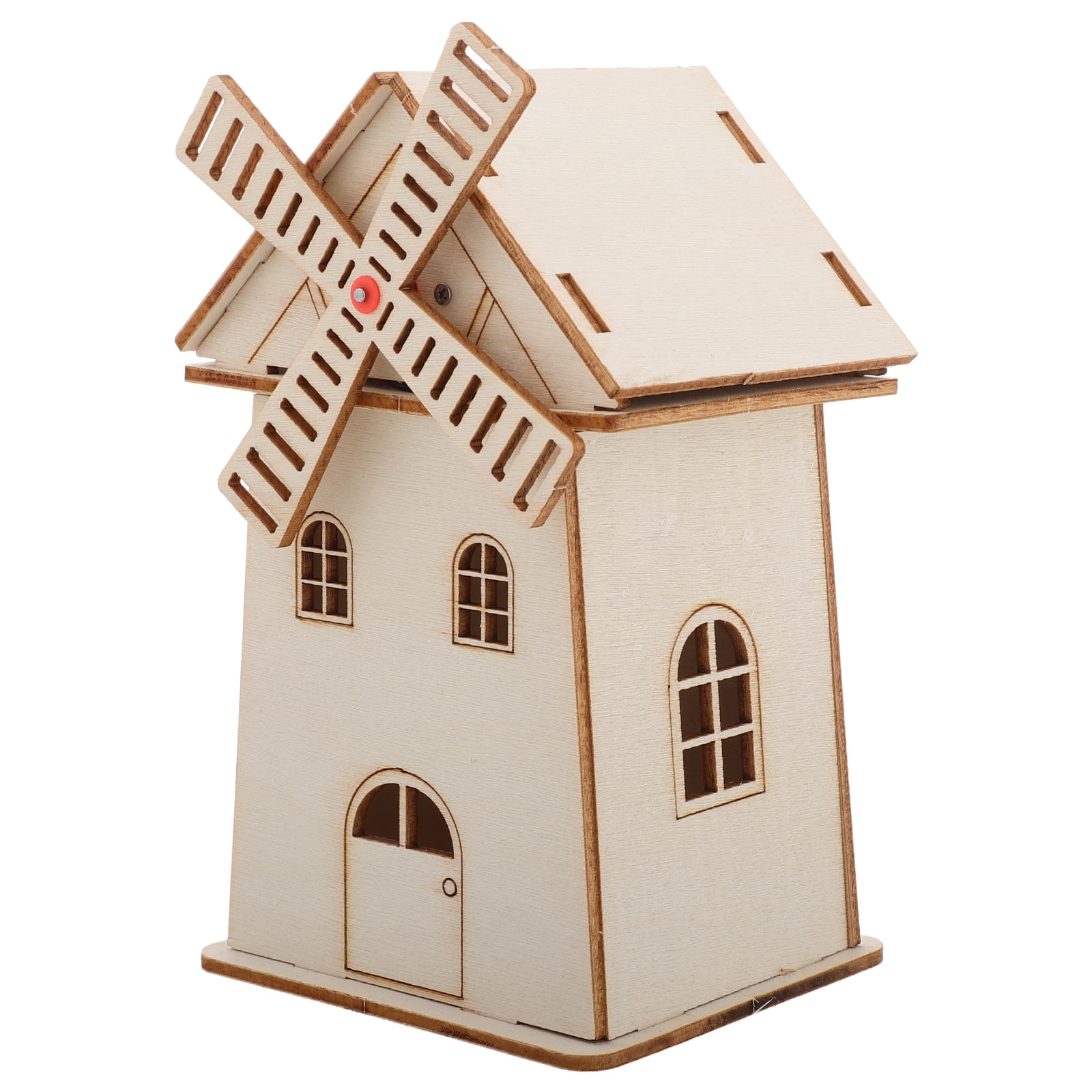 ADDHAT Solar Powered Windmill House Prop Wooden For Kids Bookshelf ...