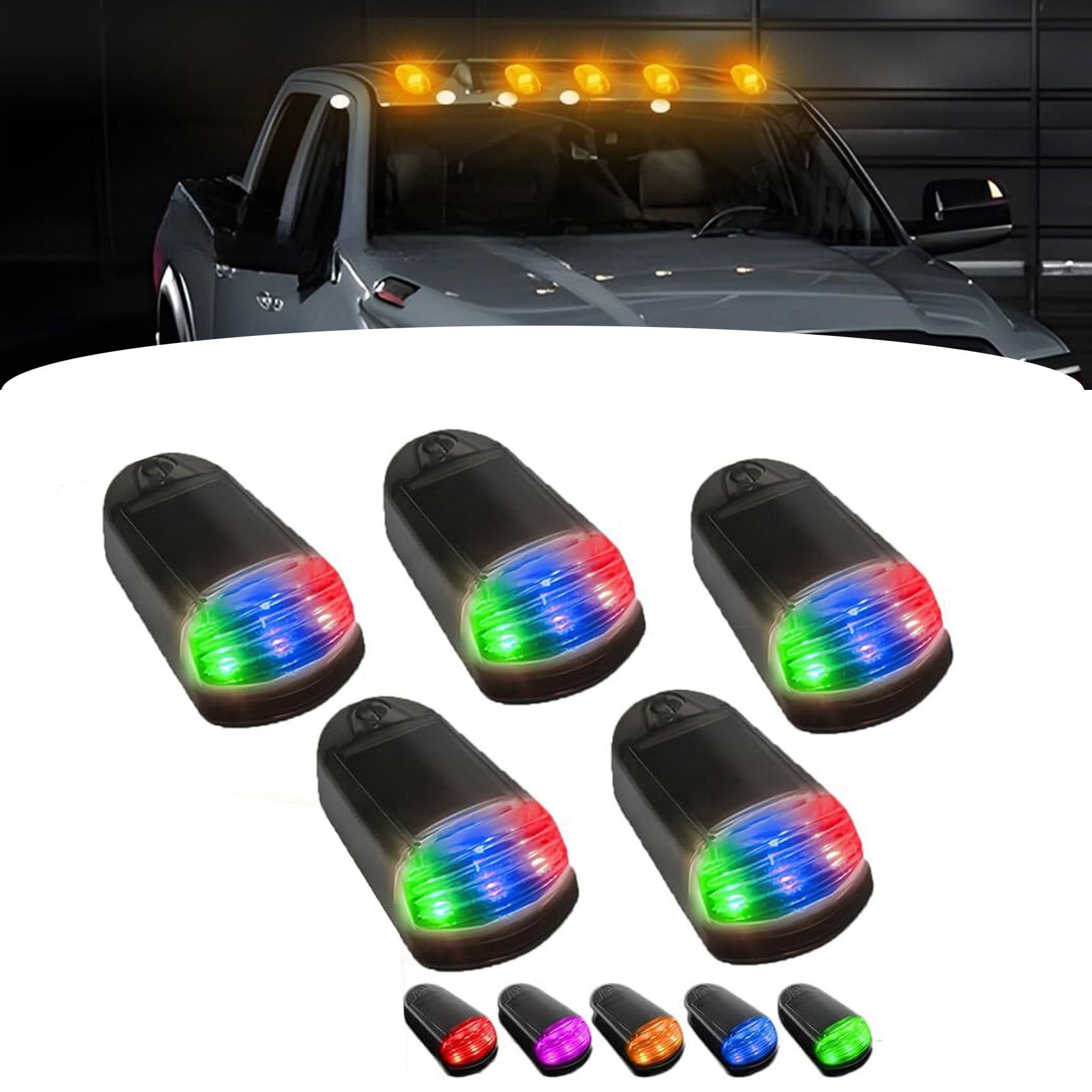 Solar Powered Wireless Cab Lights IP68 Waterproof, 7-Color No-Drill ...