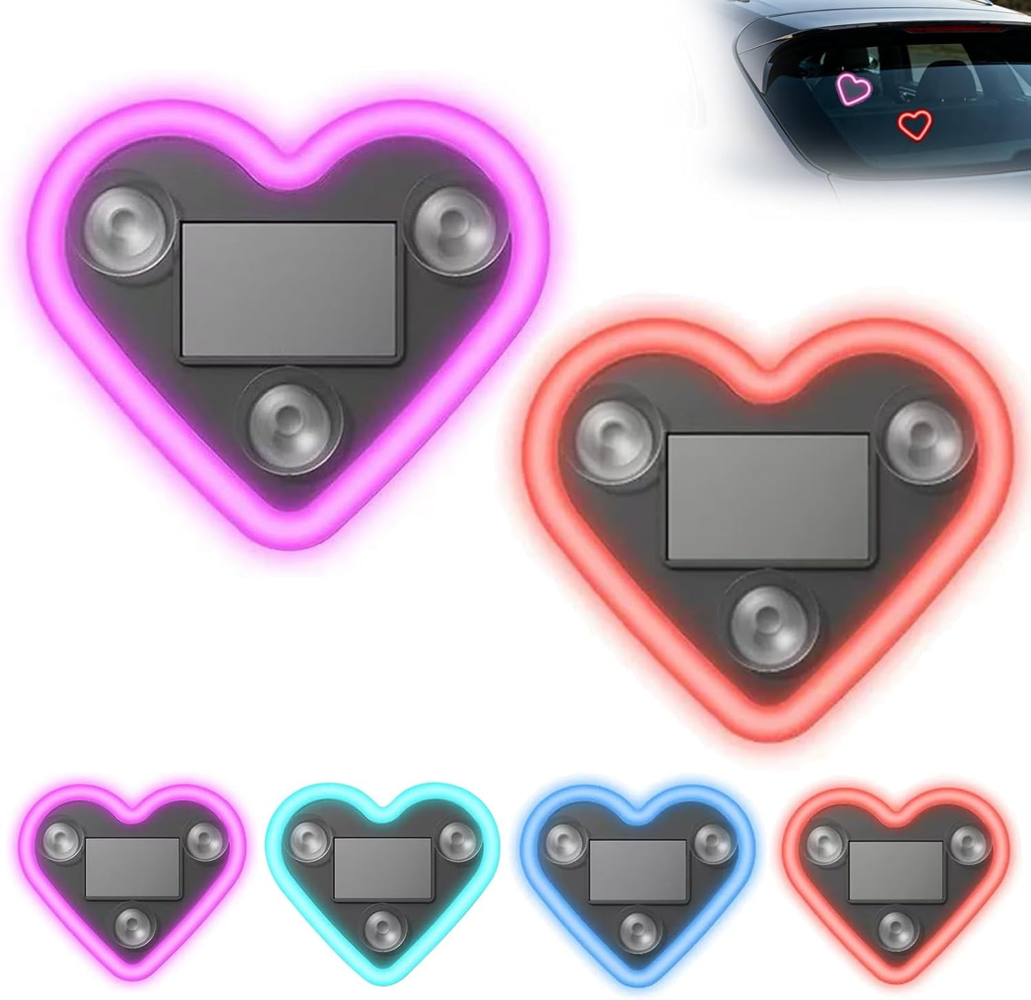 Solar Powered Wireless LED Heart Shape C-Pillar Neon Light, Car Solar ...