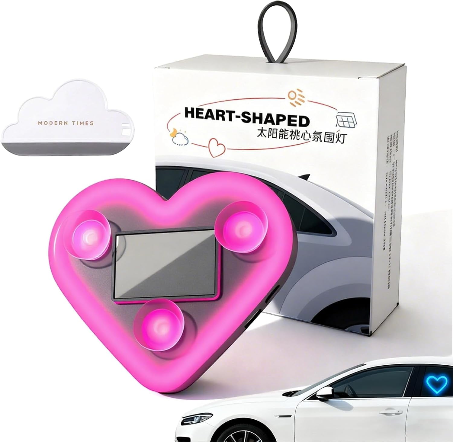 Solar Powered Wireless LED Heart Shape C-Pillar Neon Light, Car Solar ...