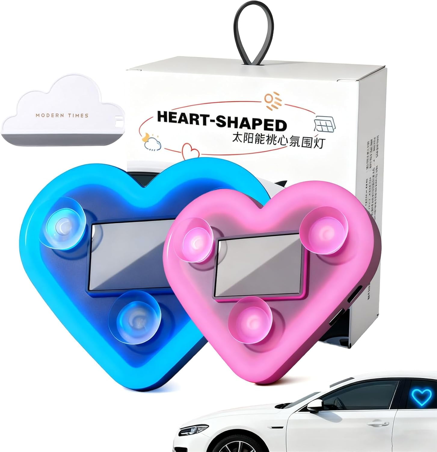 Solar Powered Wireless LED Heart Shape C-Pillar Neon Light, Car Solar ...