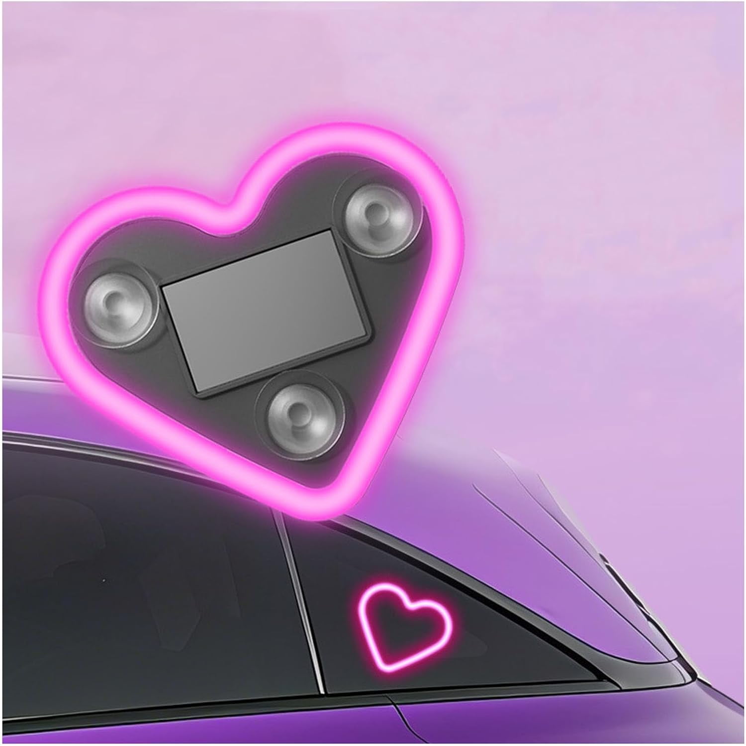 Solar Powered Wireless LED Heart Shape C-Pillar Neon Light, Car Solar ...