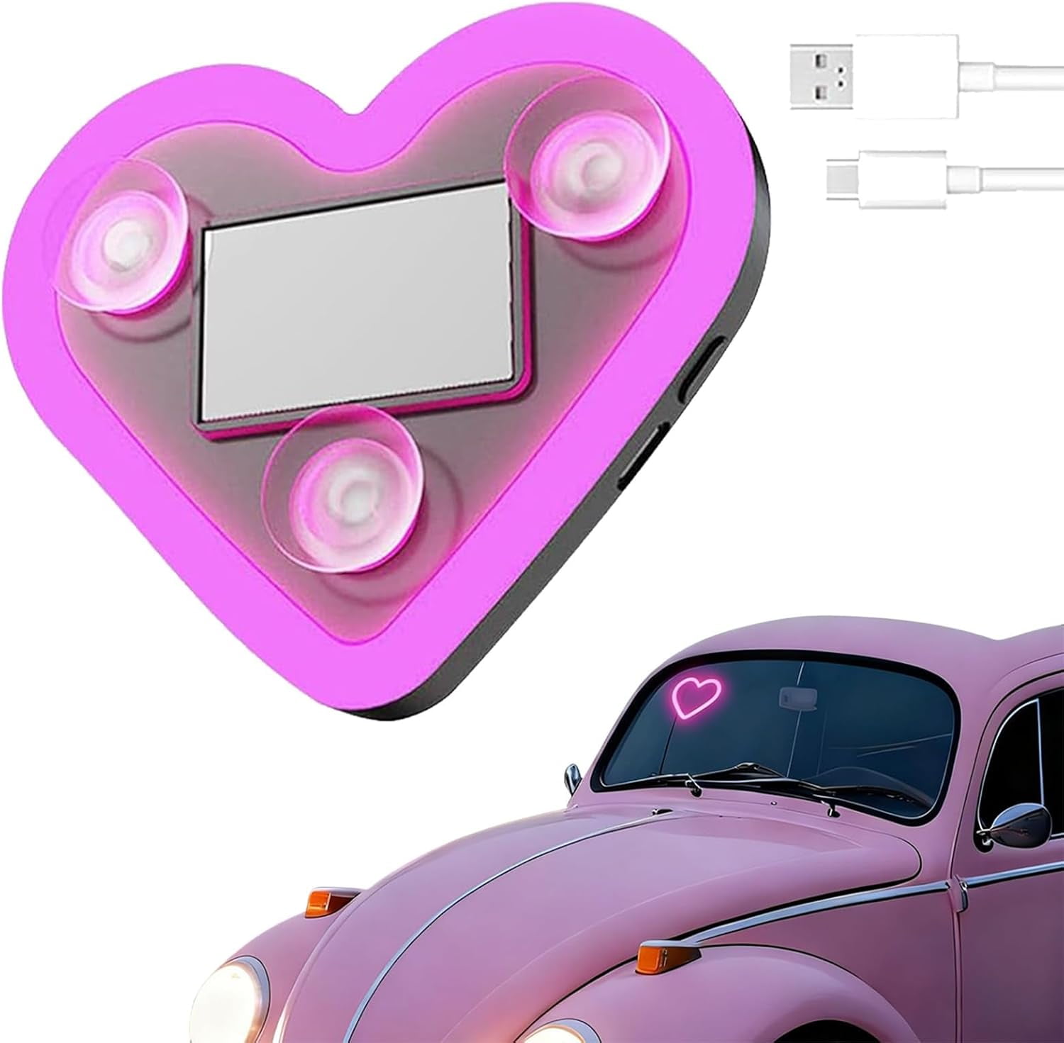 Solar Powered Wireless LED Heart Shape C-Pillar Neon Light, Car Solar ...
