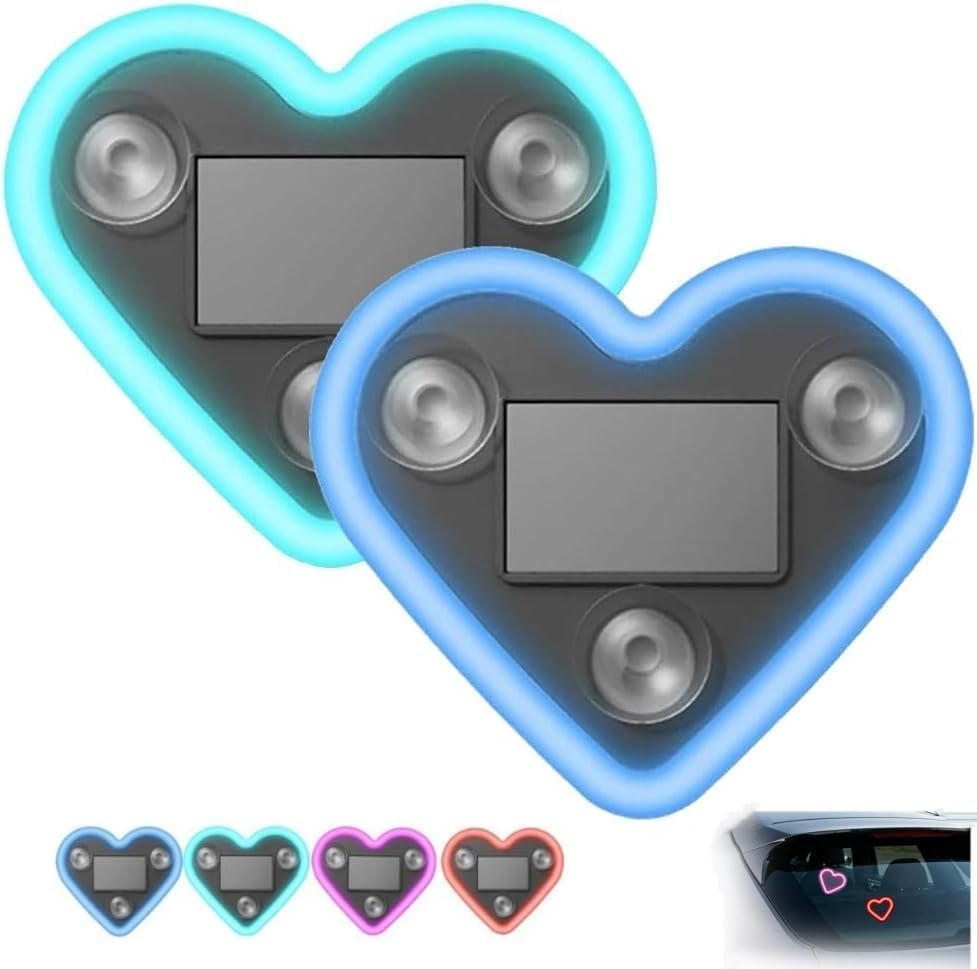 Solar Powered Wireless LED Heart Shape C-Pillar Neon Light with Light ...
