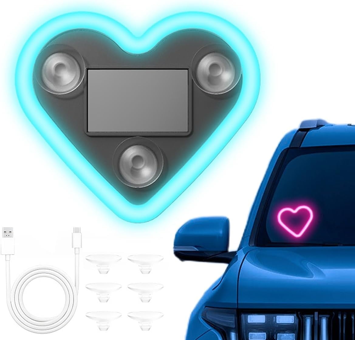 Solar Powered Wireless LED Heart Shape C-Pillar Neon Light, Solar Heart ...
