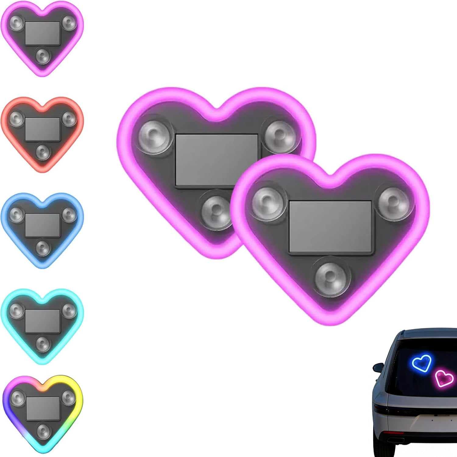 Solar Powered Wireless LED Heart Shape C-Pillar Neon Light, USB Heart ...