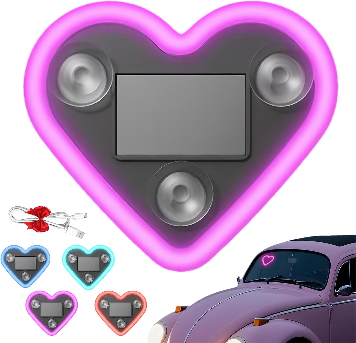 Solar Powered Wireless LED Heart Shape C-Pillar Neon Light, Waterproof ...