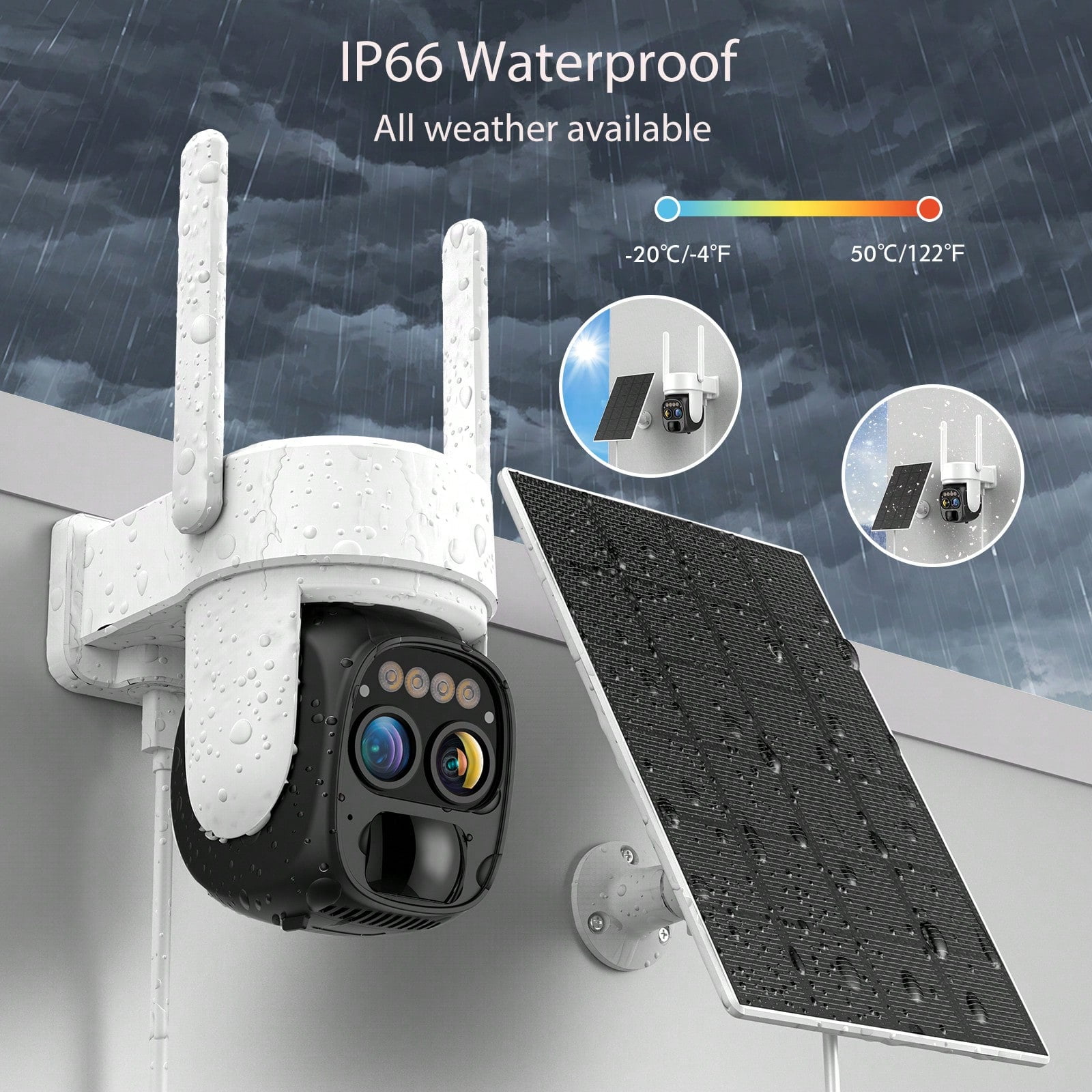 Solar-Powered Wireless Outdoor Security Camera, 2K HD, 10x Zoom, Dual Lens, 360° PTZ, Two-Way ...