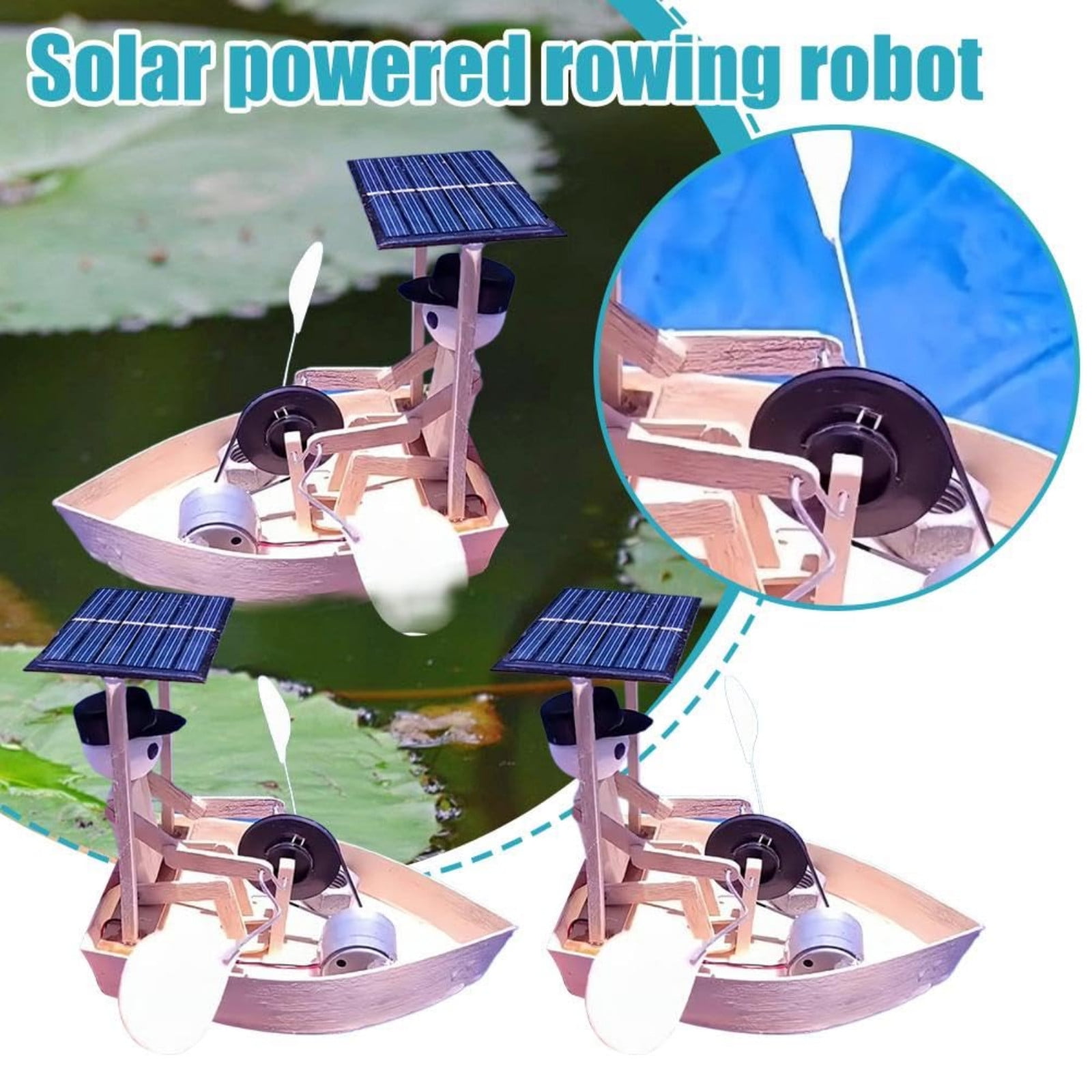 Solar-Powered Wooden Rowing Robot Boat – Handmade Mini Eco-Friendly ...