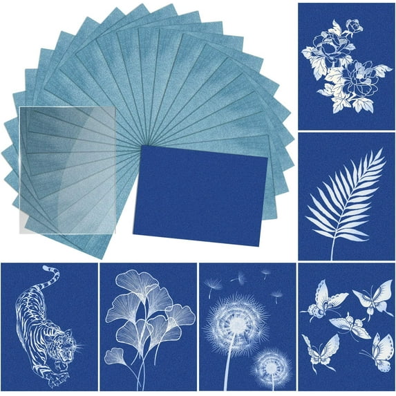 Solar Print Paper Kit, 24 Sheets Cyanotype Paper with Acrylic Board ...