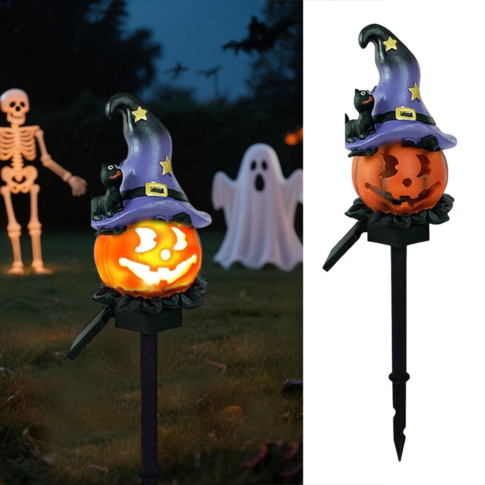 Solar Pumpkin Ghost Pathway Light Jack O Lantern Stake Lamp Outdoor ...