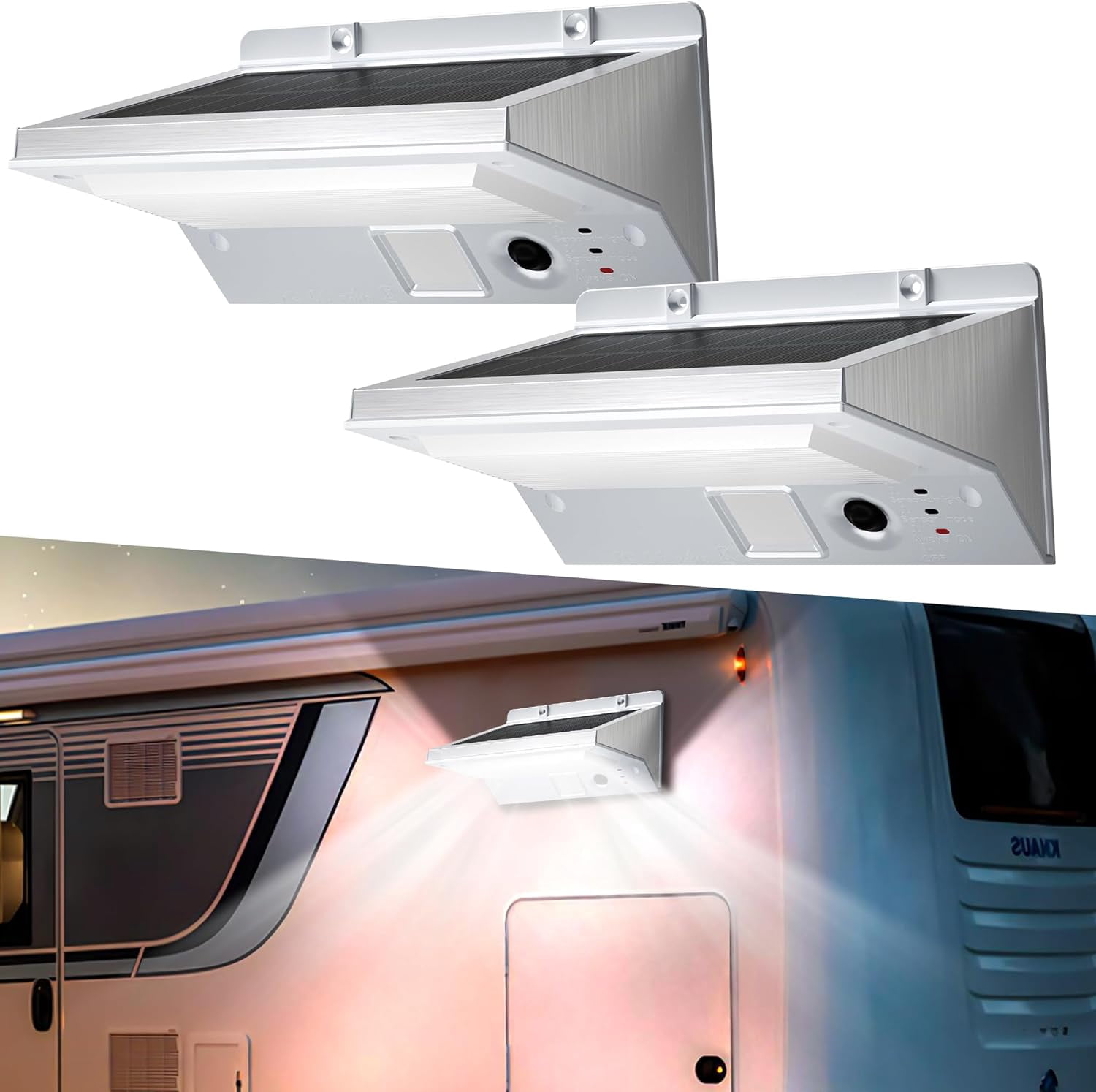 Solar RV Porch Lights 2 Pack, Motion Sensor Outdoor Lights with 2200mAh ...