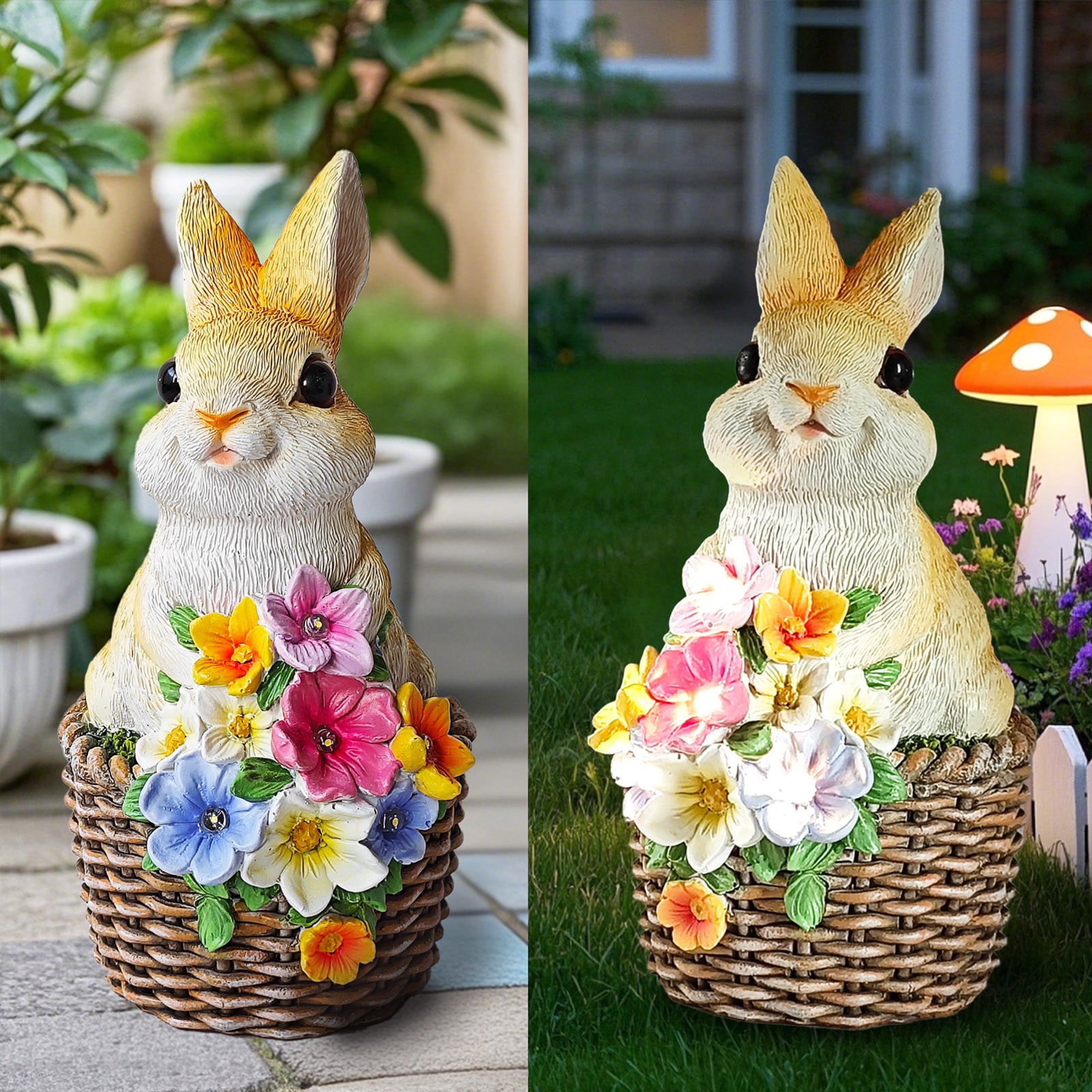 Solar Rabbit Garden Figurine – Resin Bunny Statue | Outdoor Courtyard ...