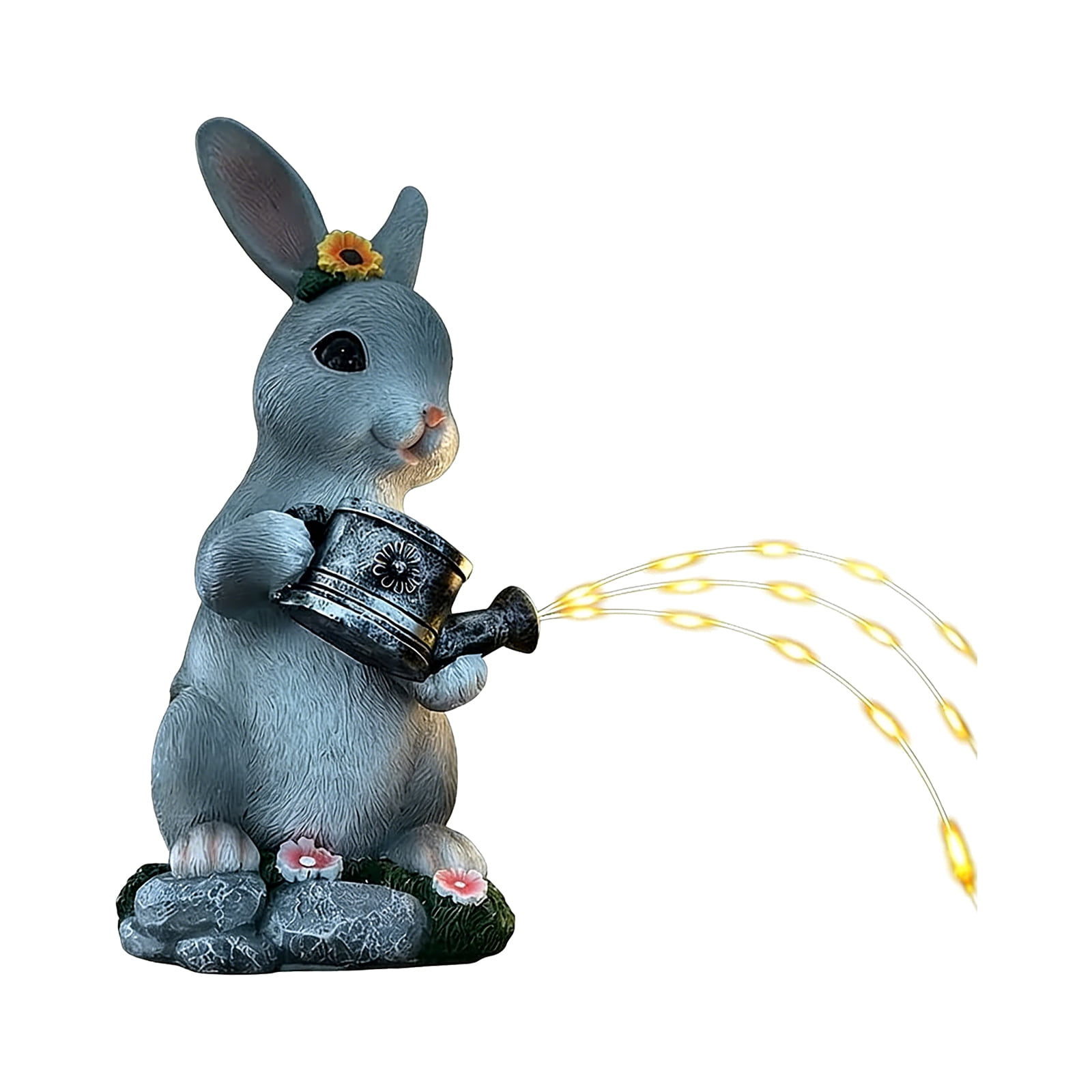 Solar Rabbit Garden Statue with LED Light - Resin Bunny Figurine for ...