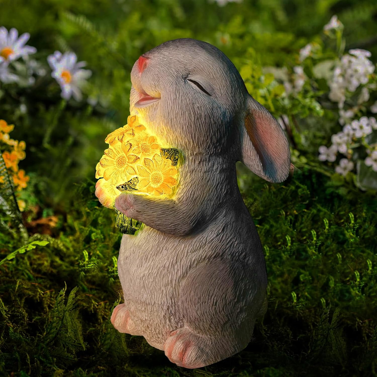 Solar Rabbit Garden Statues Outdoor Bunny Decor Resin Rabbit Figurine ...
