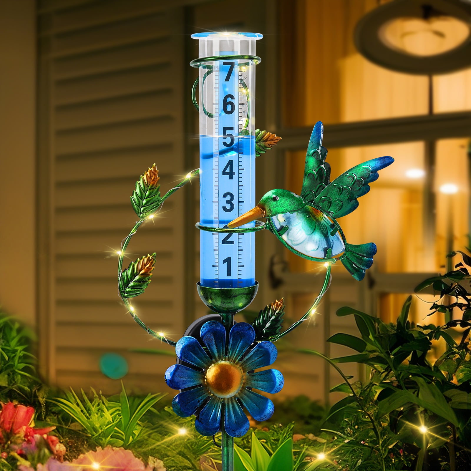 Wonder Garden Solar Rain Gauge, Hummingbird Rainfall Gauge with Ground ...
