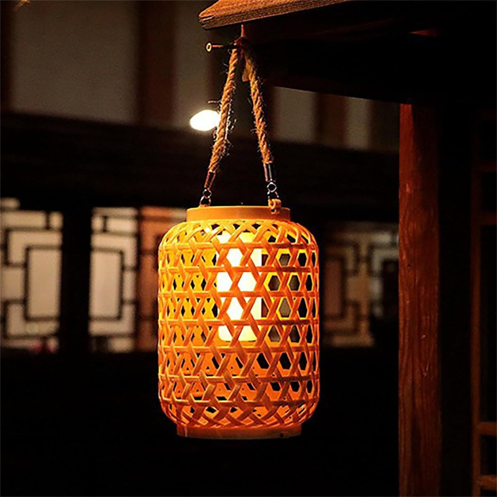 Solar Rattan Lantern Outdoor Hanging Lights with Handle, Waterproof ...